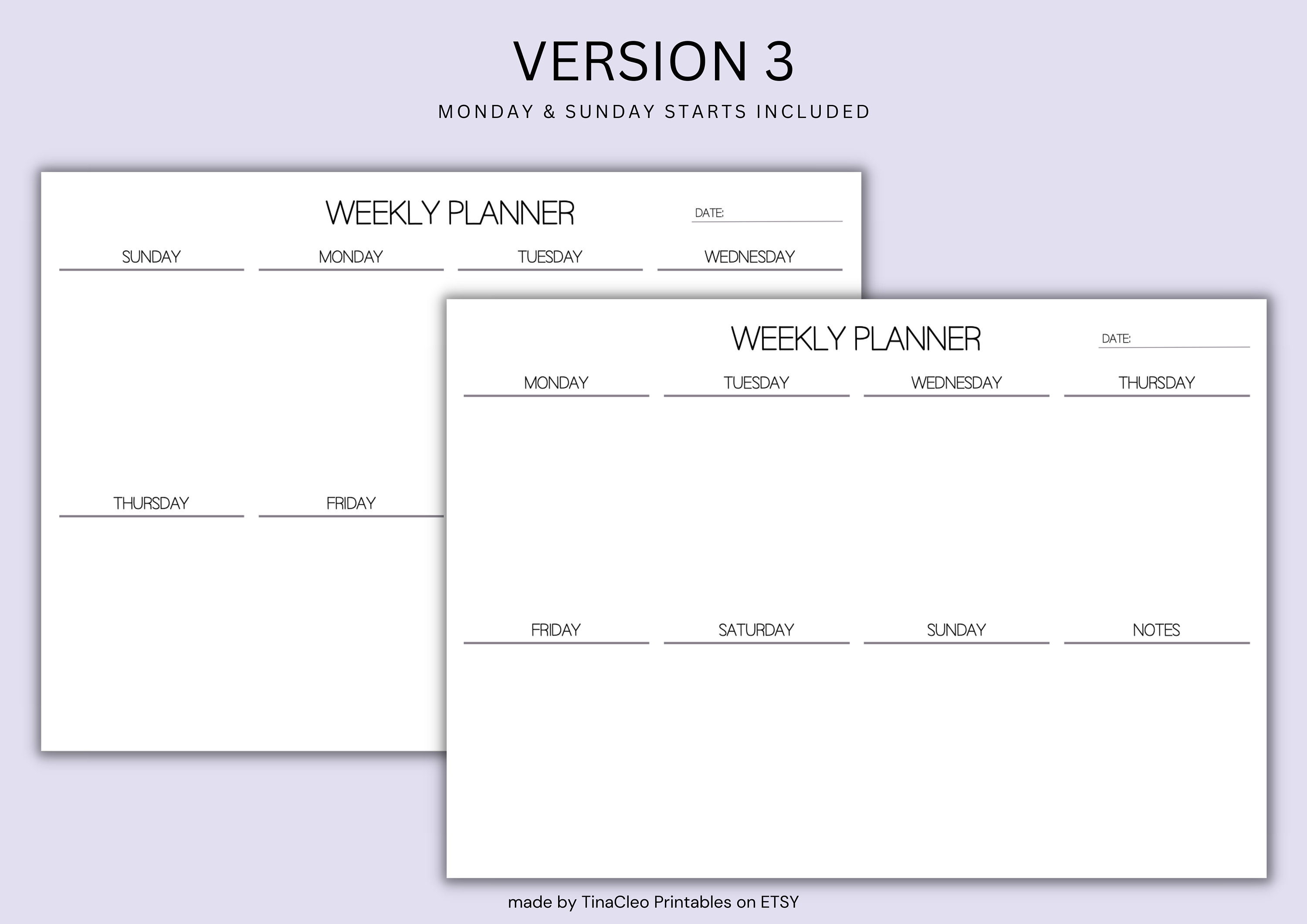 WEEKLY PLANNER PRINTABLE Landscape, Minimalist Weekly Schedule, Week at ...