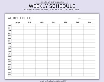 WEEKLY PLANNER PRINTABLE Landscape, Minimalist Weekly Schedule, Week at ...