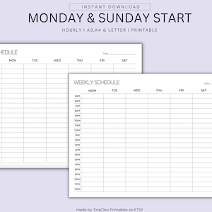 WEEKLY HOURLY PLANNER Printable Landscape, Minimalist Weekly Schedule ...