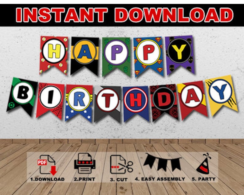 Superhero Birthday Bunting | Birthday Banner | INSTANT DOWNLOAD ...
