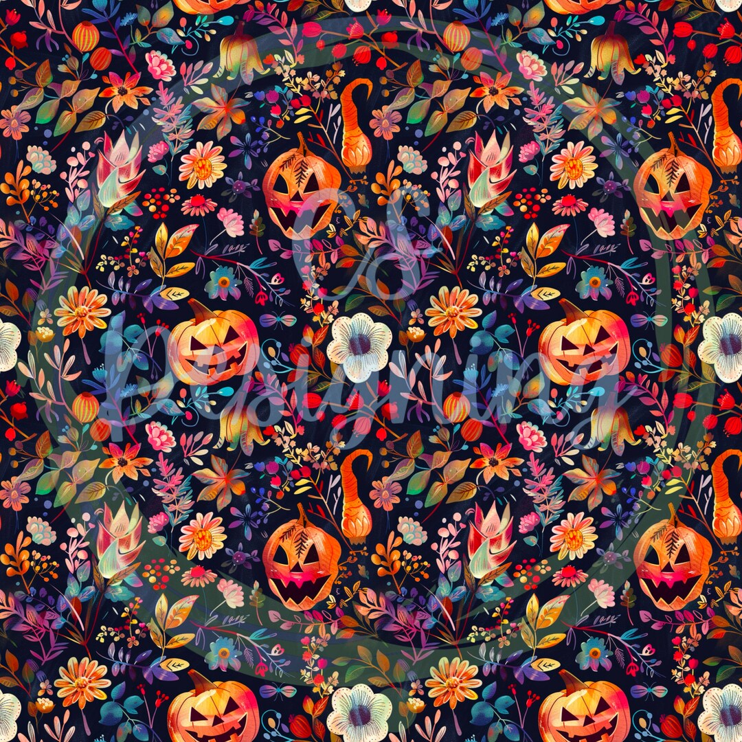 Pumpkin Floral,halloween Seamless, Digital File,seamless Pattern ...