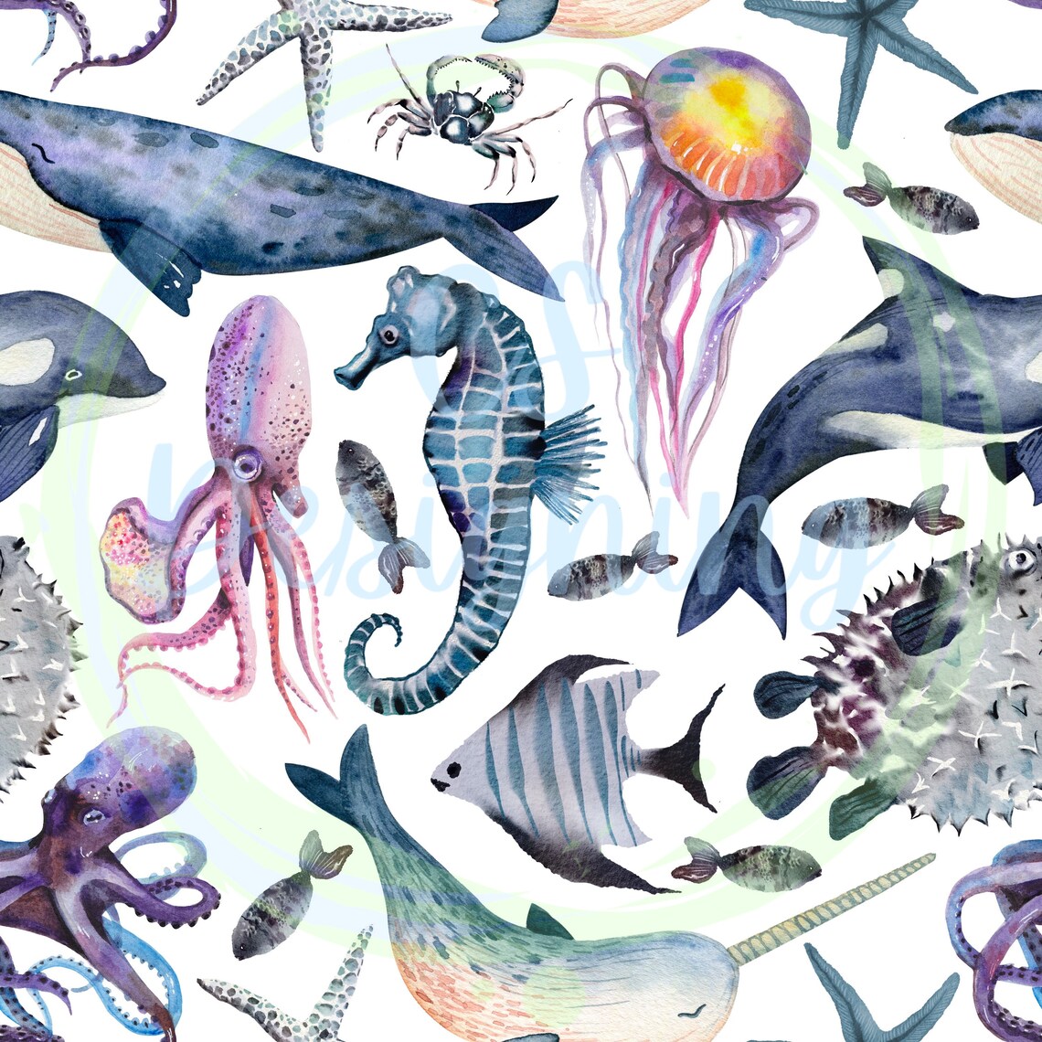 Ocean Animals Seamless Pattern,seamless Pattern,digital Paper,digital ...