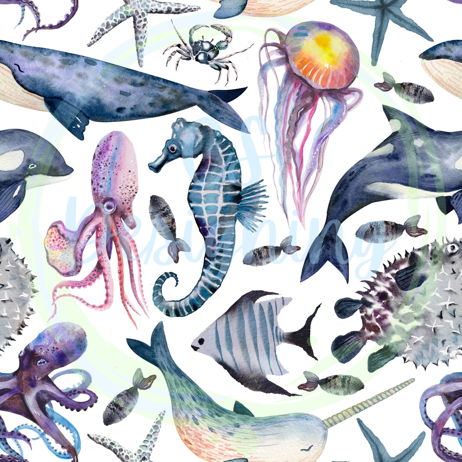 Ocean Animals Seamless Pattern,seamless Pattern,digital Paper,digital ...