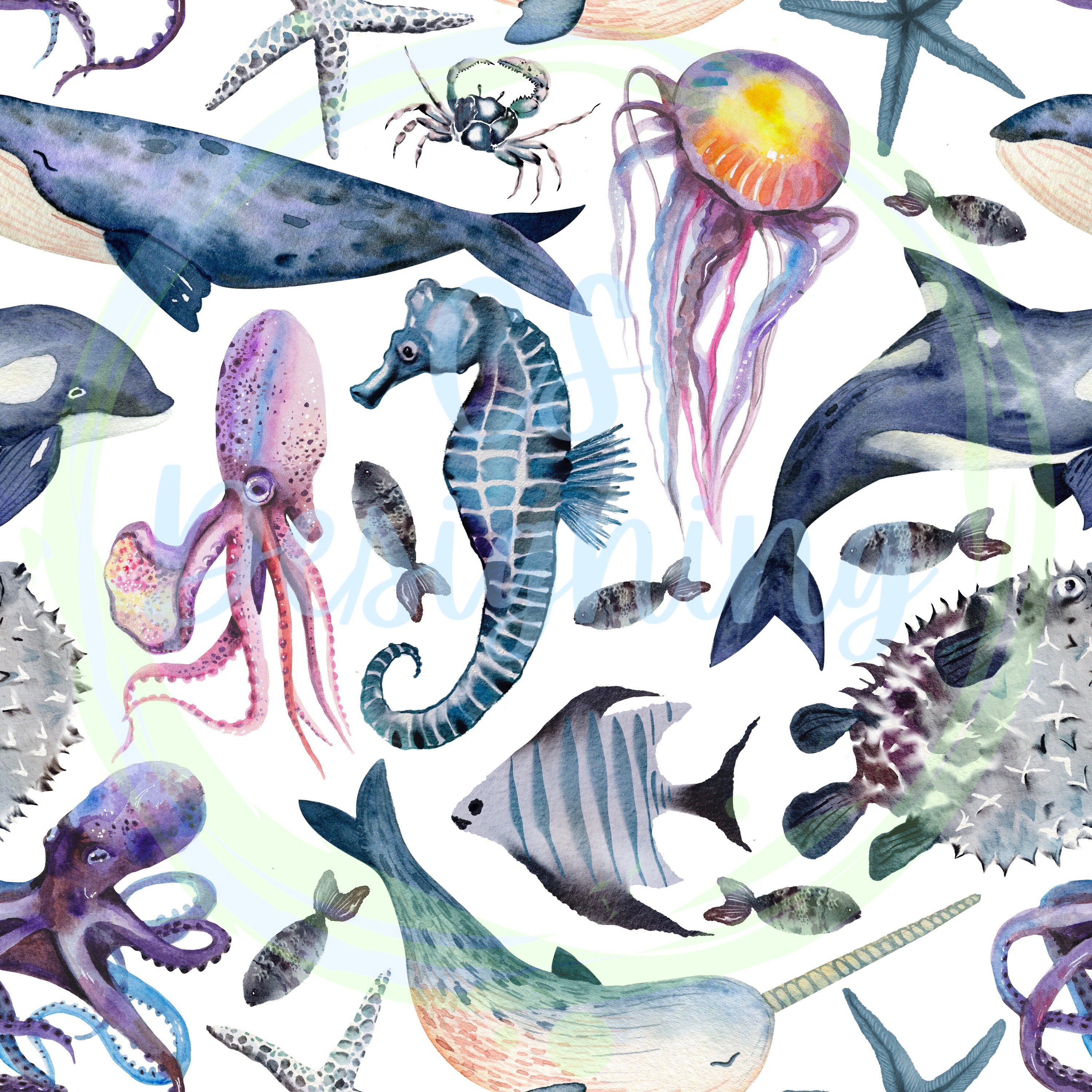 Ocean Animals Seamless Pattern,seamless Pattern,digital Paper,digital ...