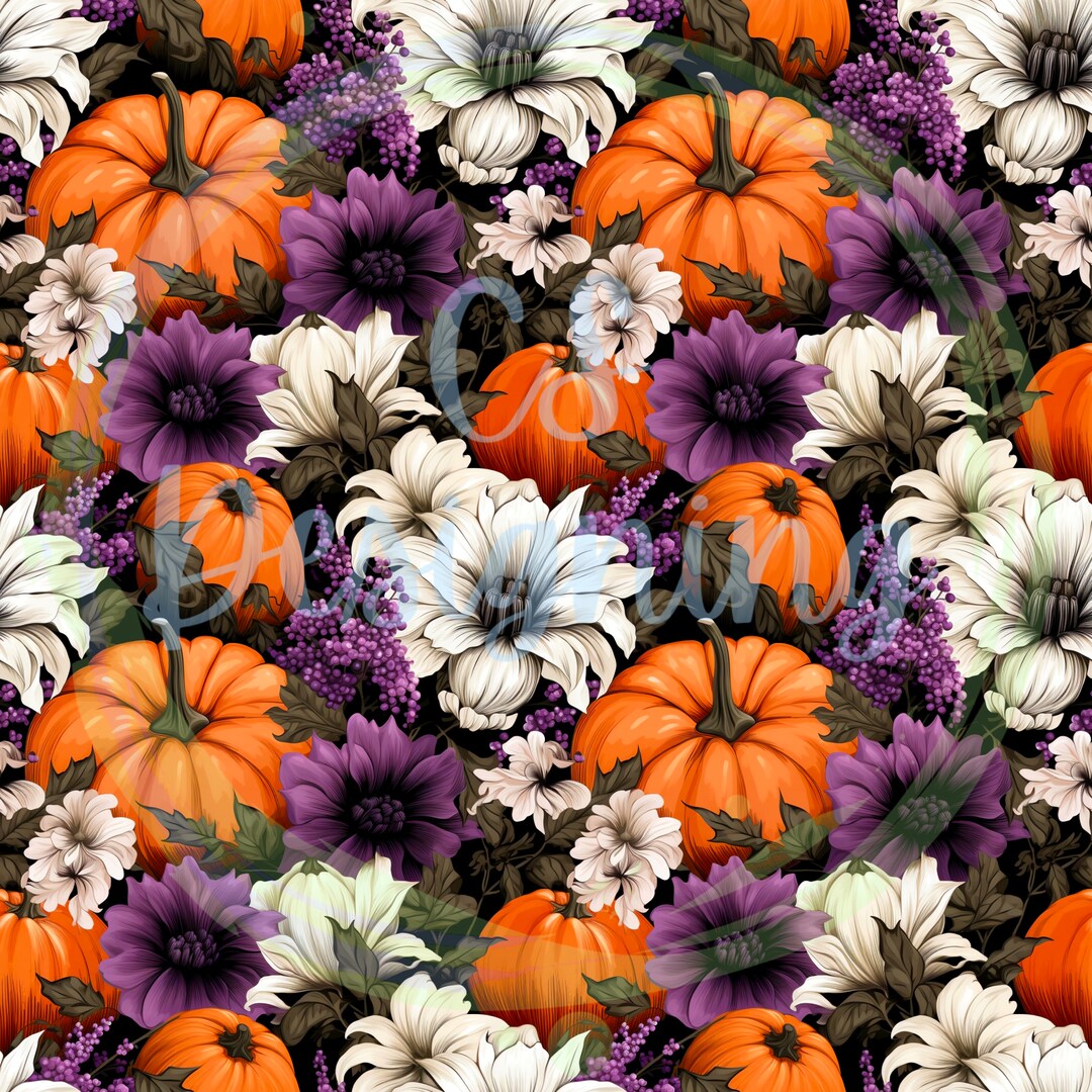 Pumpkin Floral,halloween Seamless, Digital File,seamless Pattern ...