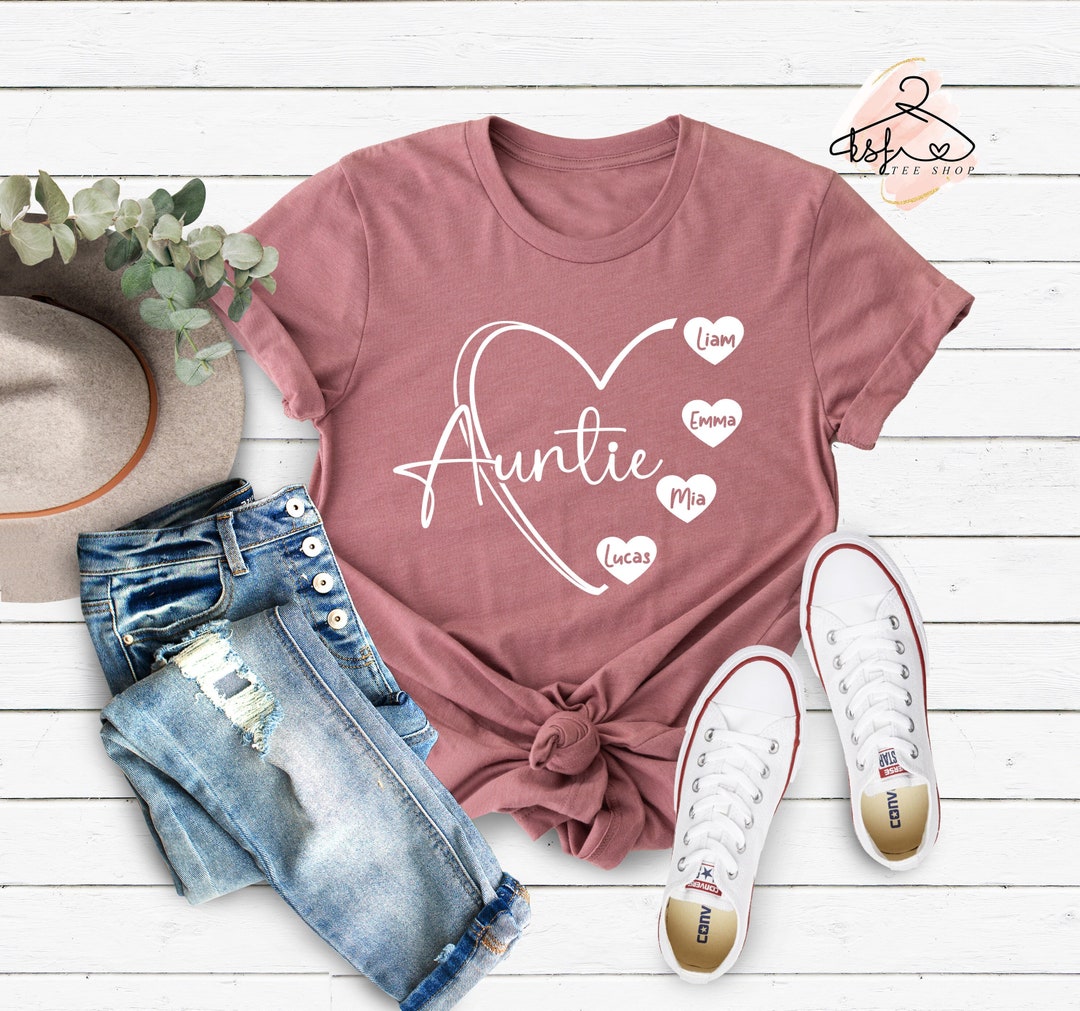 Custom Auntie Shirt, Aunt Shirt, Aunt Heart Shirt, Shirt With Nephew Niece Names, New Aunt T ...