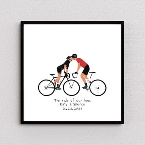 Fully Personalised Couples Love Bikes Road Cyclist Art Print, Custom ...