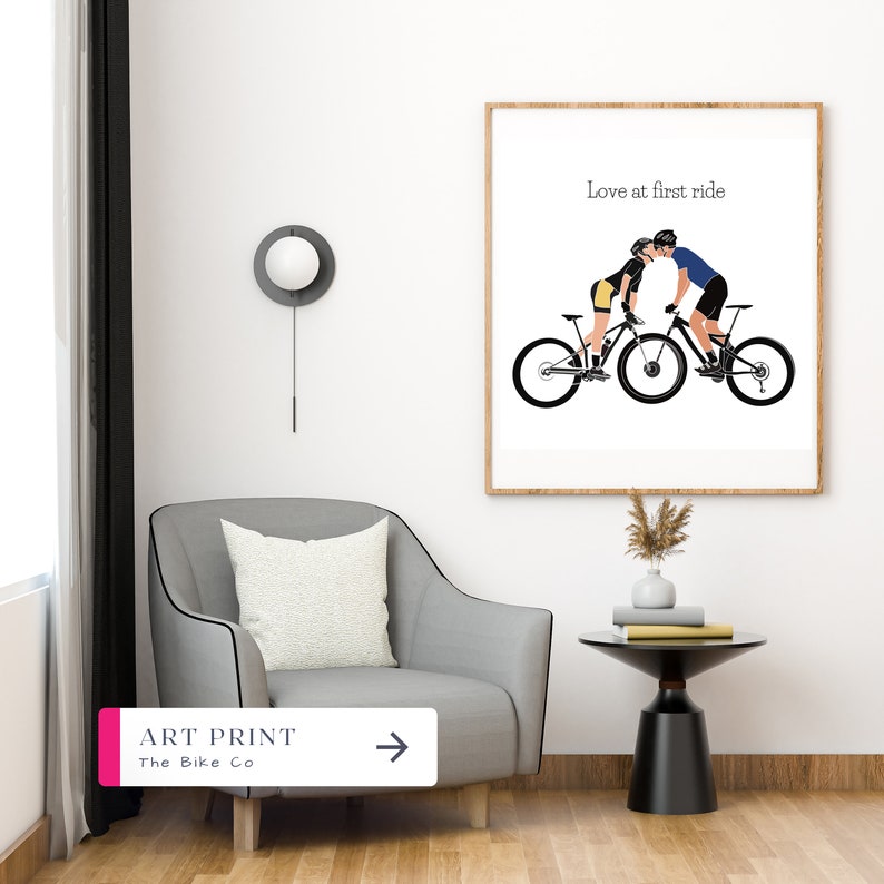 Love at First Ride Couples Cycling Cyclist Art Print | Bike Gifts ...