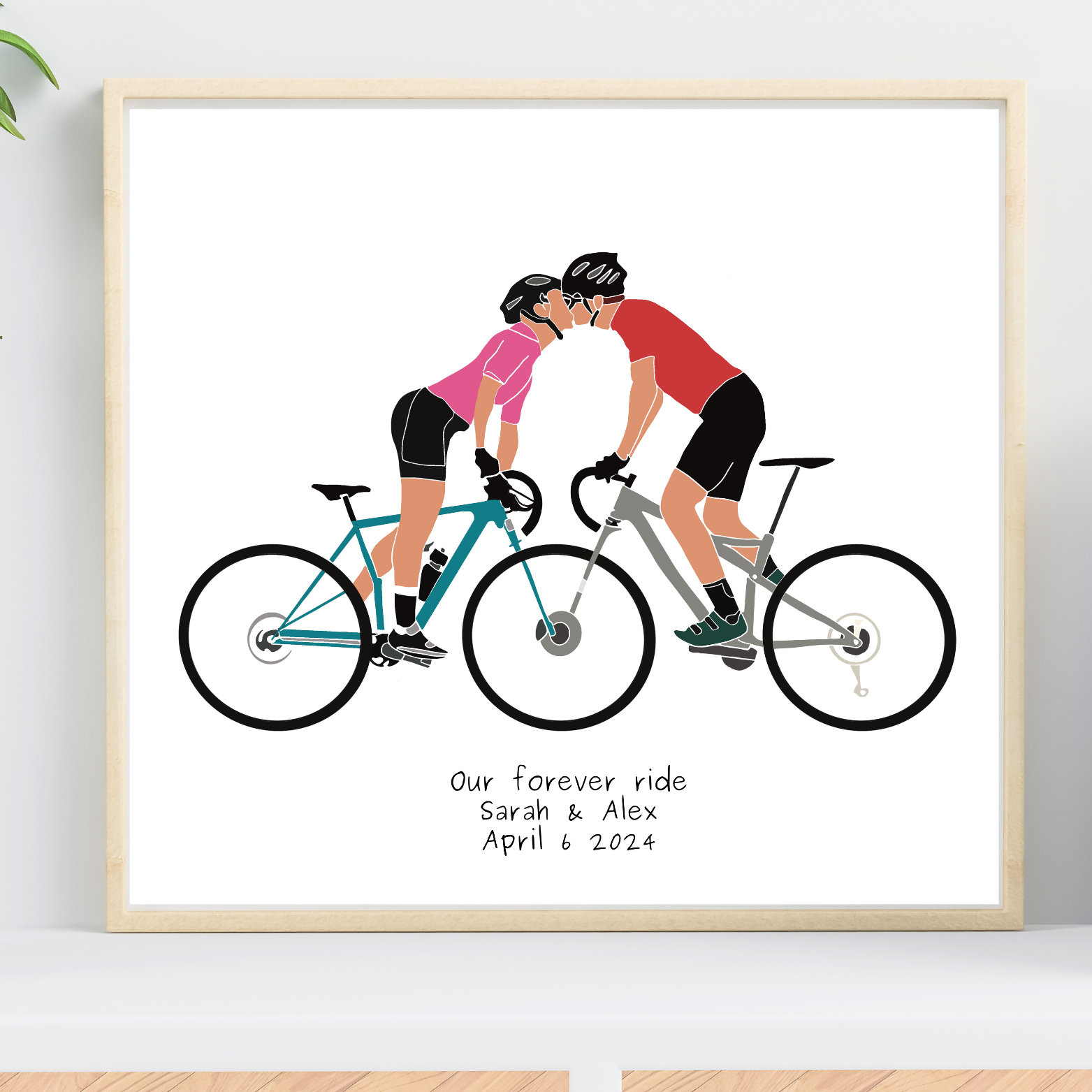 Personalised Couples Love Bikes Road Cyclist Art Print Custom Bike ...