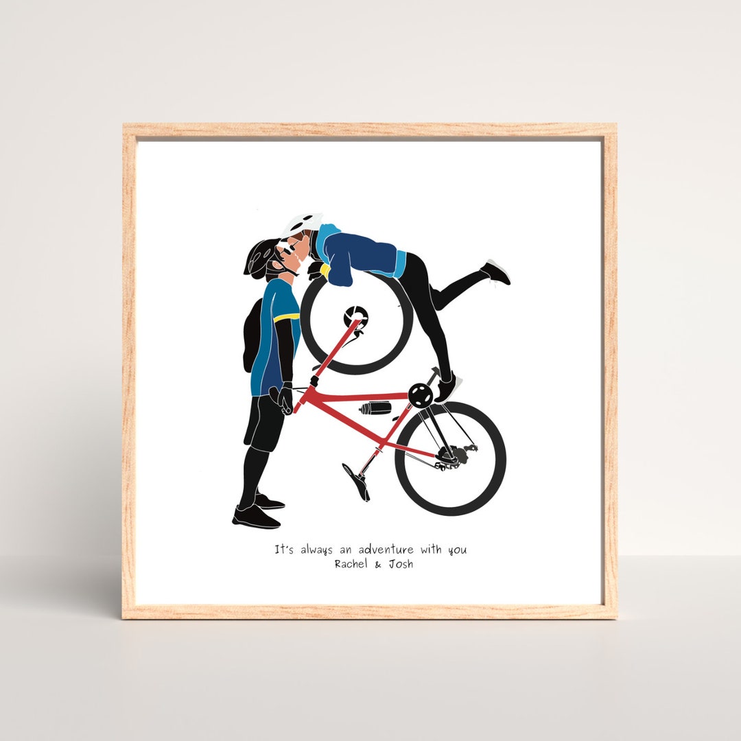 Personalised Cycle Gift, Couples Love Bikes Art Print, Bike Riders ...
