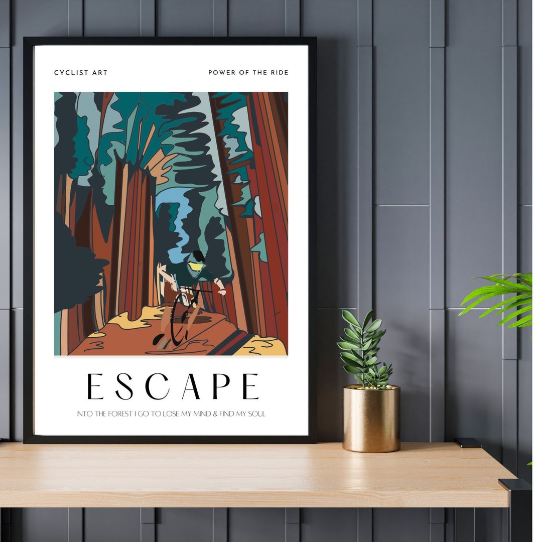Riding the Trails - Cycling Poster Art Print - Mountain Bike Downhill ...
