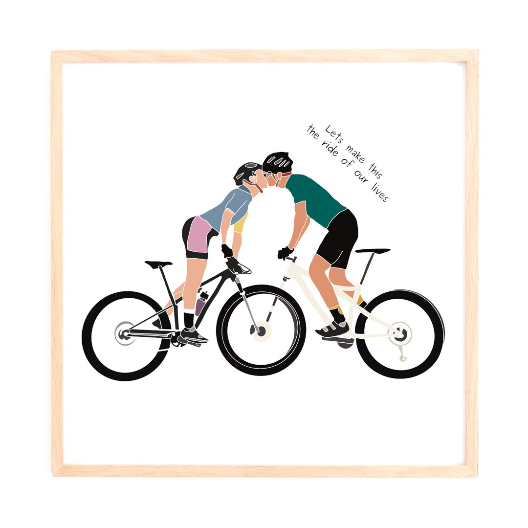 Couples Cycling Art Print: Romantic Road Bike Ride Picture Gift for ...