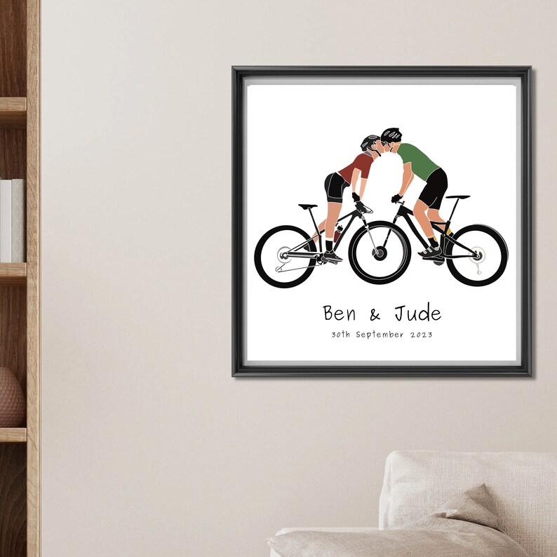 Personalised Couples Love Bikes Cyclist Art Print | Custom Bike Riders ...