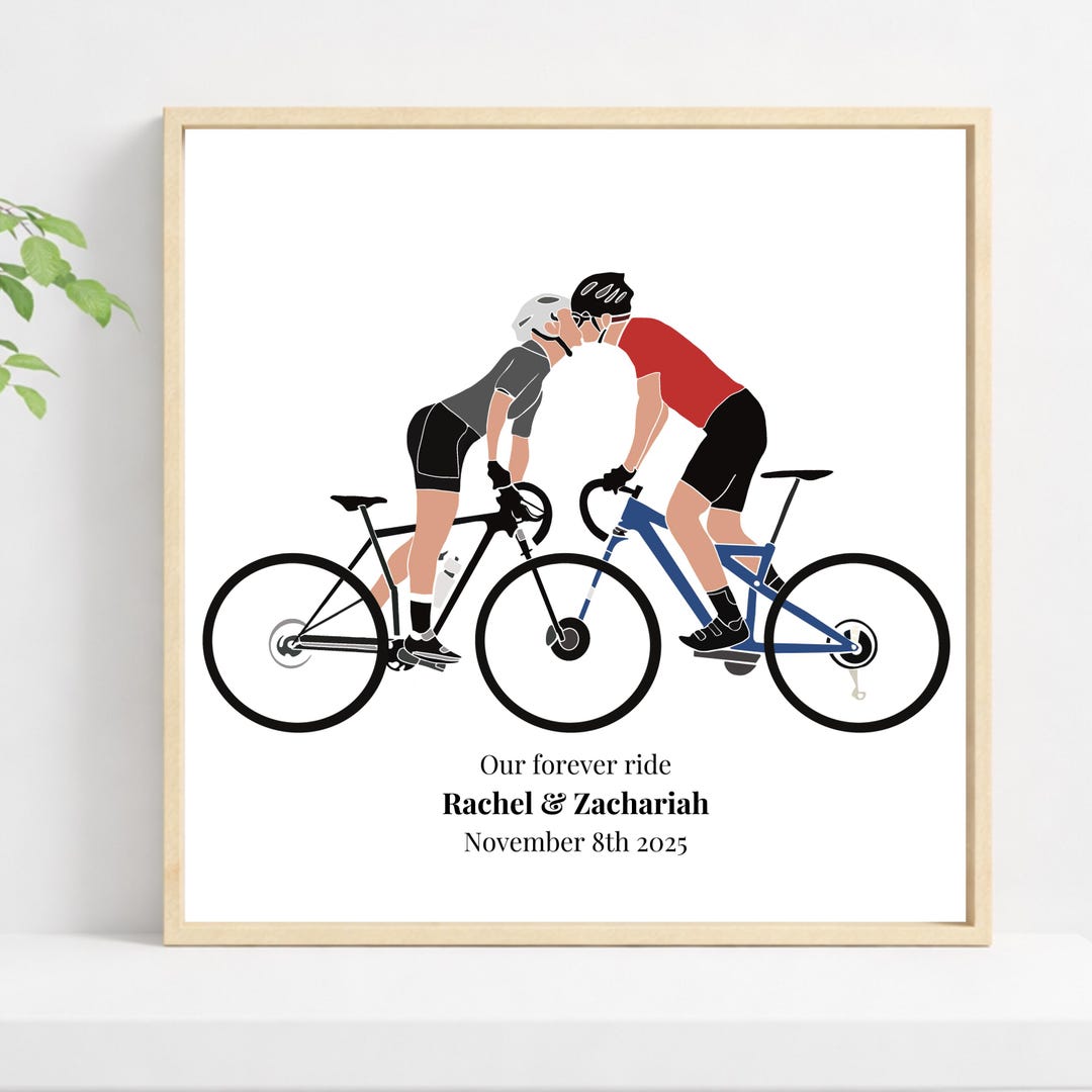 Personalised Cycling Couple Wedding Print – Custom Road Bike Art Gift ...