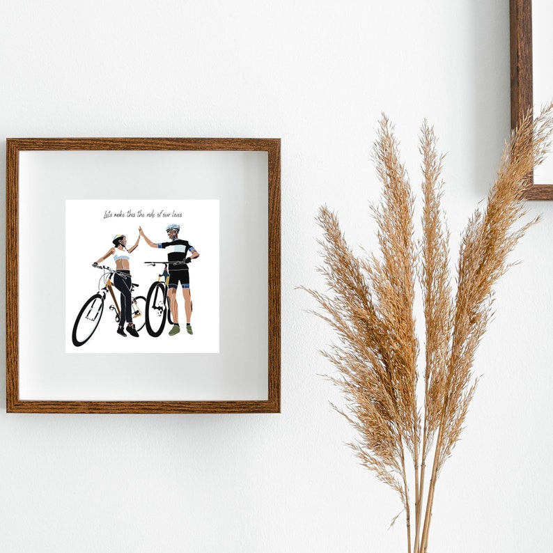 Couples Mountain Bike Art Print: Cycling Wedding Engagement Gift - Etsy