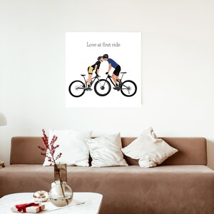 Love at First Ride Couples Cycling Cyclist Art Print | Bike Gifts ...