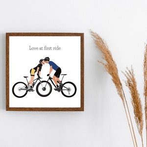 Love at First Ride Couples Cycling Cyclist Art Print | Bike Gifts ...