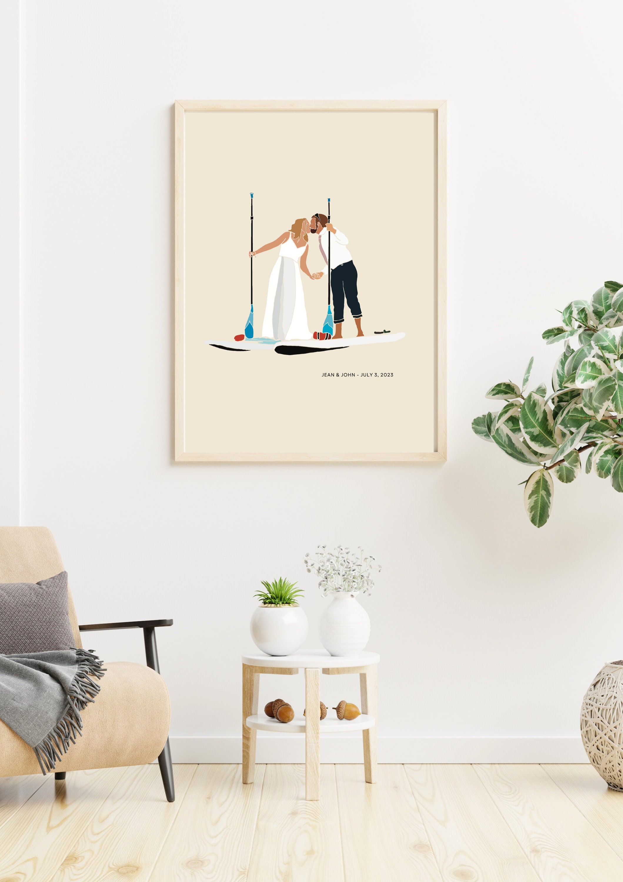 Couples Paddle Boarder Art Print Gift, Anniversaire de mariage ...