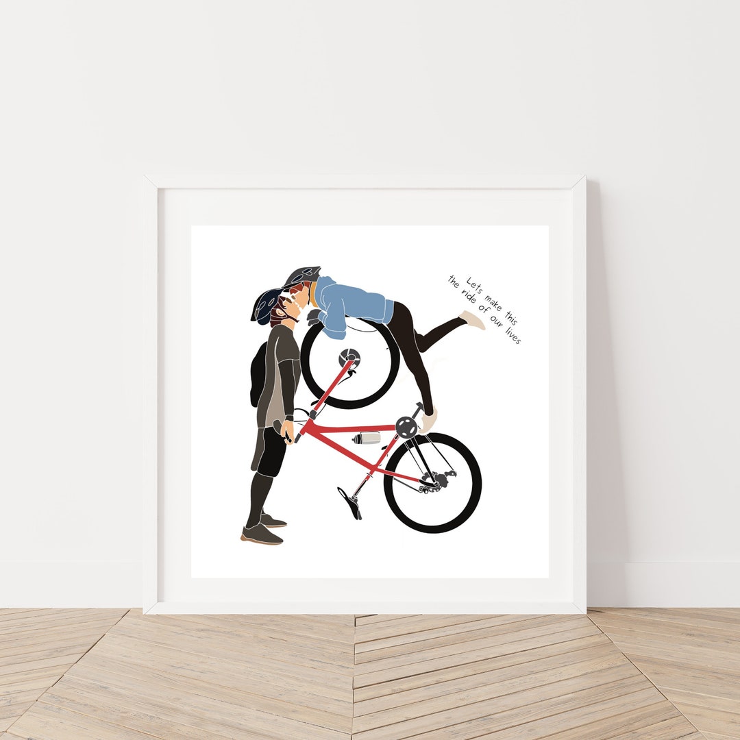 Couples Cyclists Wedding Gift Love Mountain Bikes Art Print 'lets Make ...