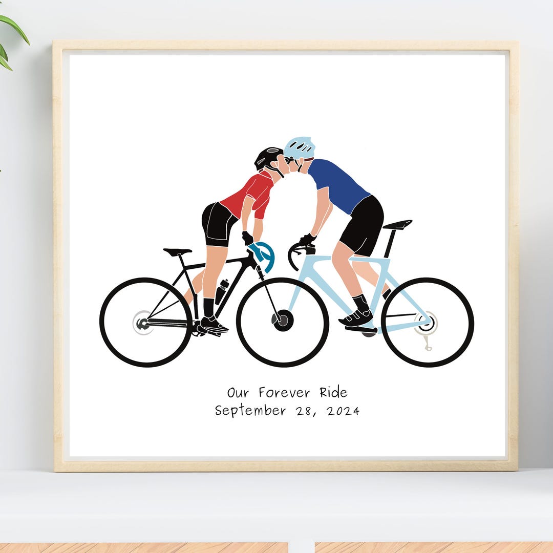 Personalised Couples Love Bikes Road Cyclist Art Print Custom Bike ...