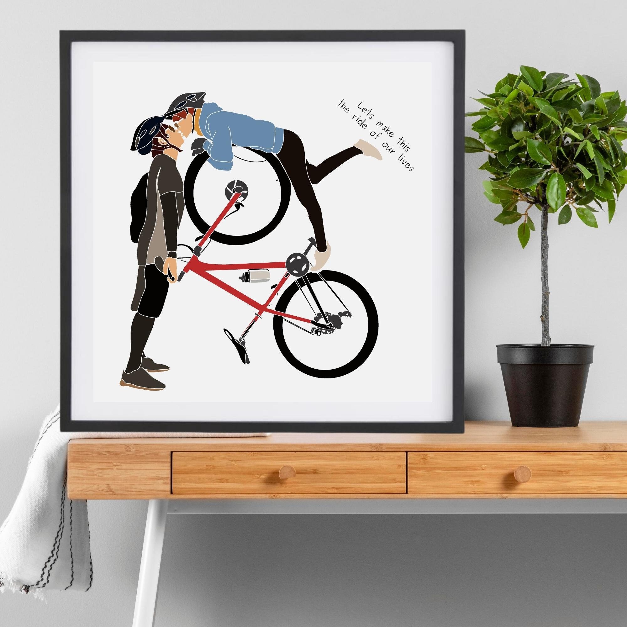 Romantic Cycling Couple Art Print - Unique Wedding Gift, Home Decor ...