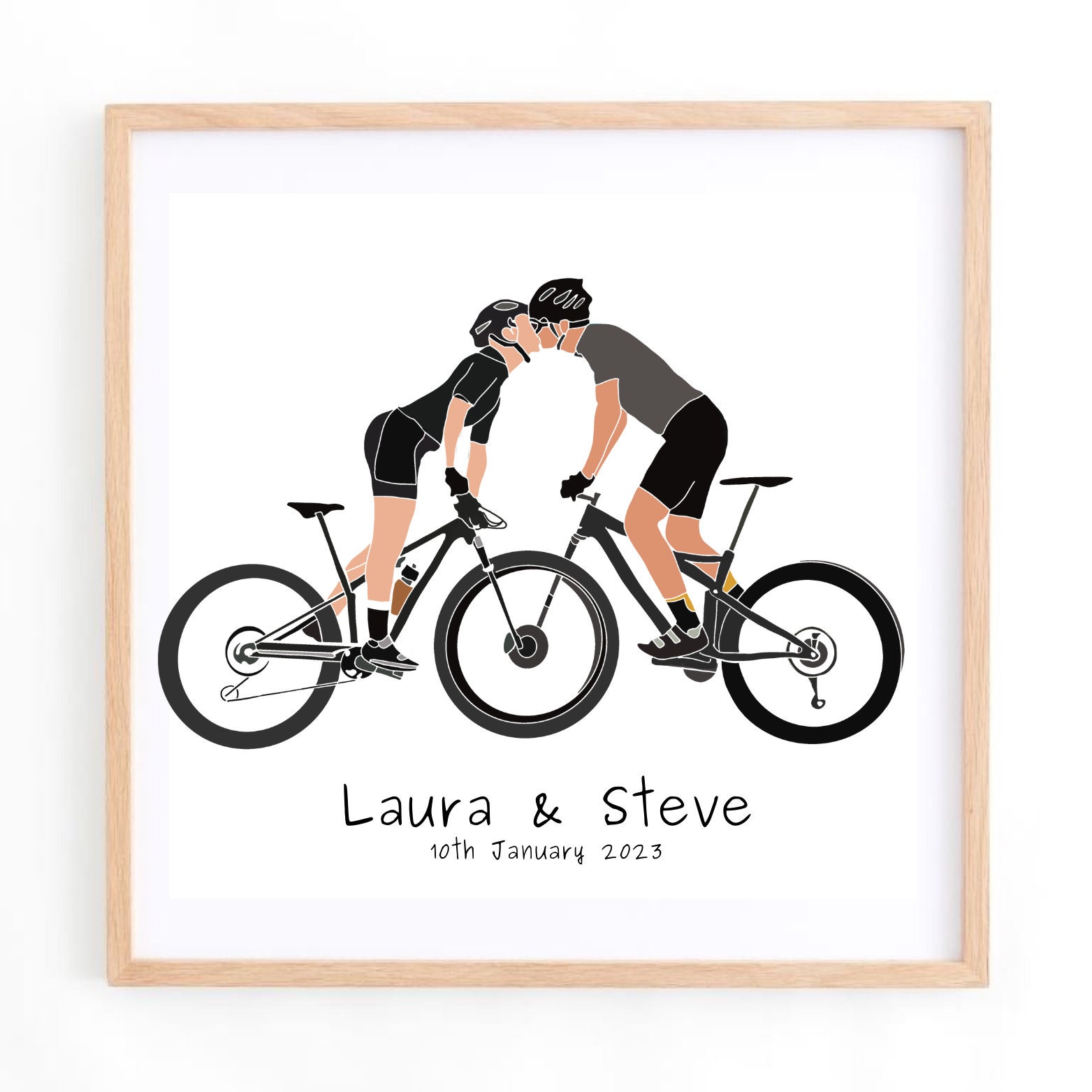 Love Bikes Cyclist Art Print, Personalised Couples Wedding Gifts ...