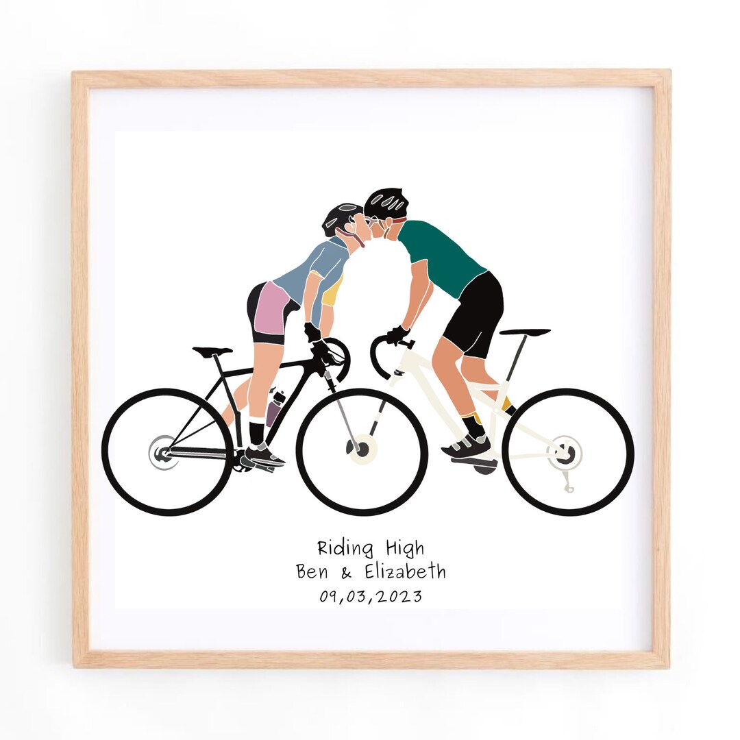 Road Cycling Couples Art Picture Gift | Love Bikes Custom Cyclist Gifts ...