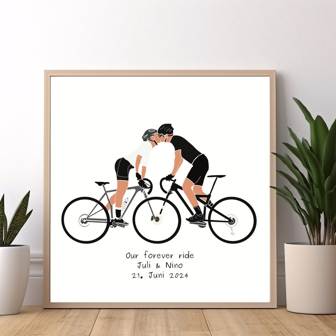 Fully Personalised Couples Love Bikes Road Cyclist Art Print, Custom ...