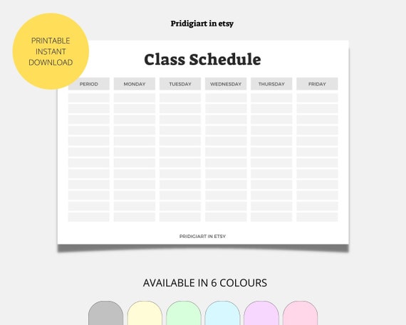CLASS SCHEDULE PRINTABLE Instant Download Class Schedule - Etsy