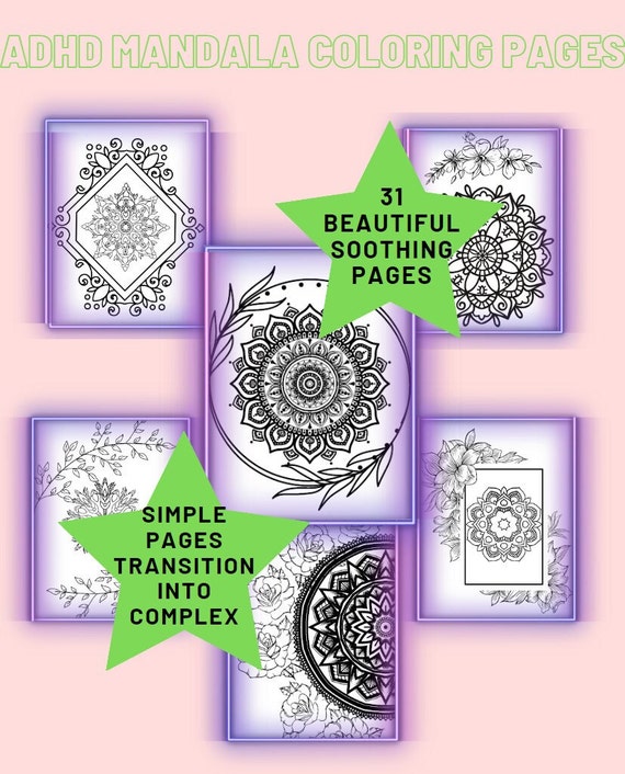 31 Printable ADHD Mandala Coloring Pages Doodling Coloring - Etsy