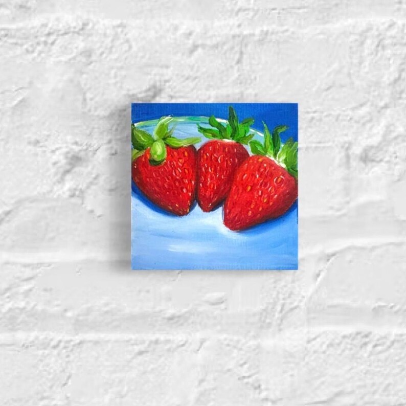Strawberries Mini Original Oil Painting on Canvas - Etsy