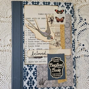 Blue Book Cover Art, Bookpage Collage Art, Handmade Gift for Book ...