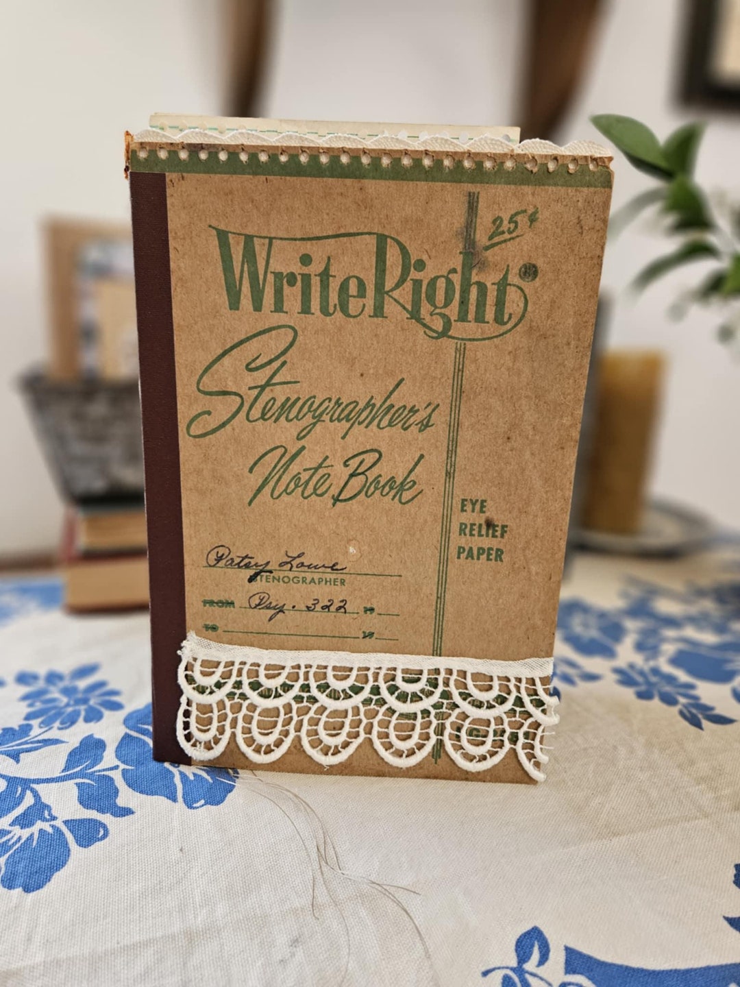 Vintage Stenographer's Notebook, Junk Journal, Vintage Green, Lace, Old ...