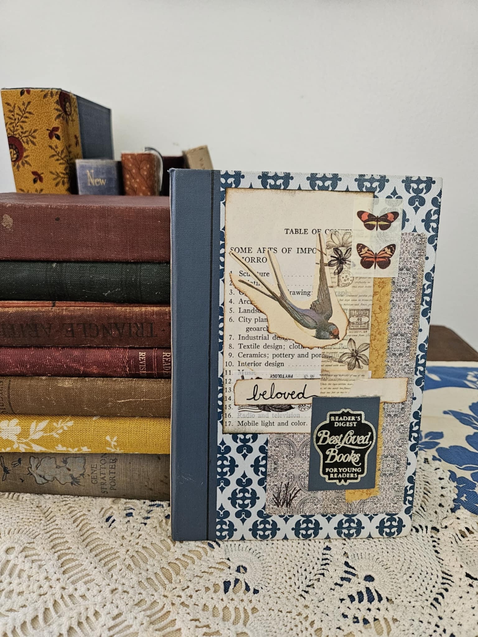 Blue Book Cover Art, Bookpage Collage Art, Handmade Gift for Book ...
