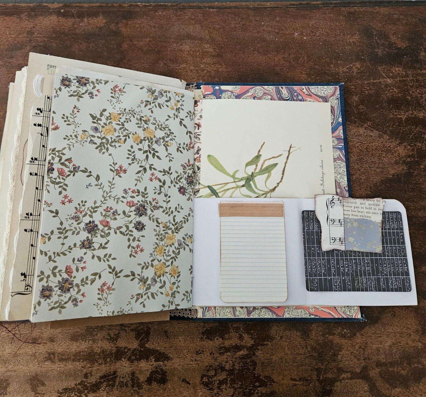 Old World Style Junk Journal Handmade Book Blue Cover With Gold and Red Spine Gifts for Writers ...