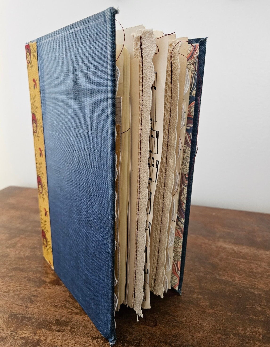 Old World Style Junk Journal Handmade Book Blue Cover With Gold and Red ...