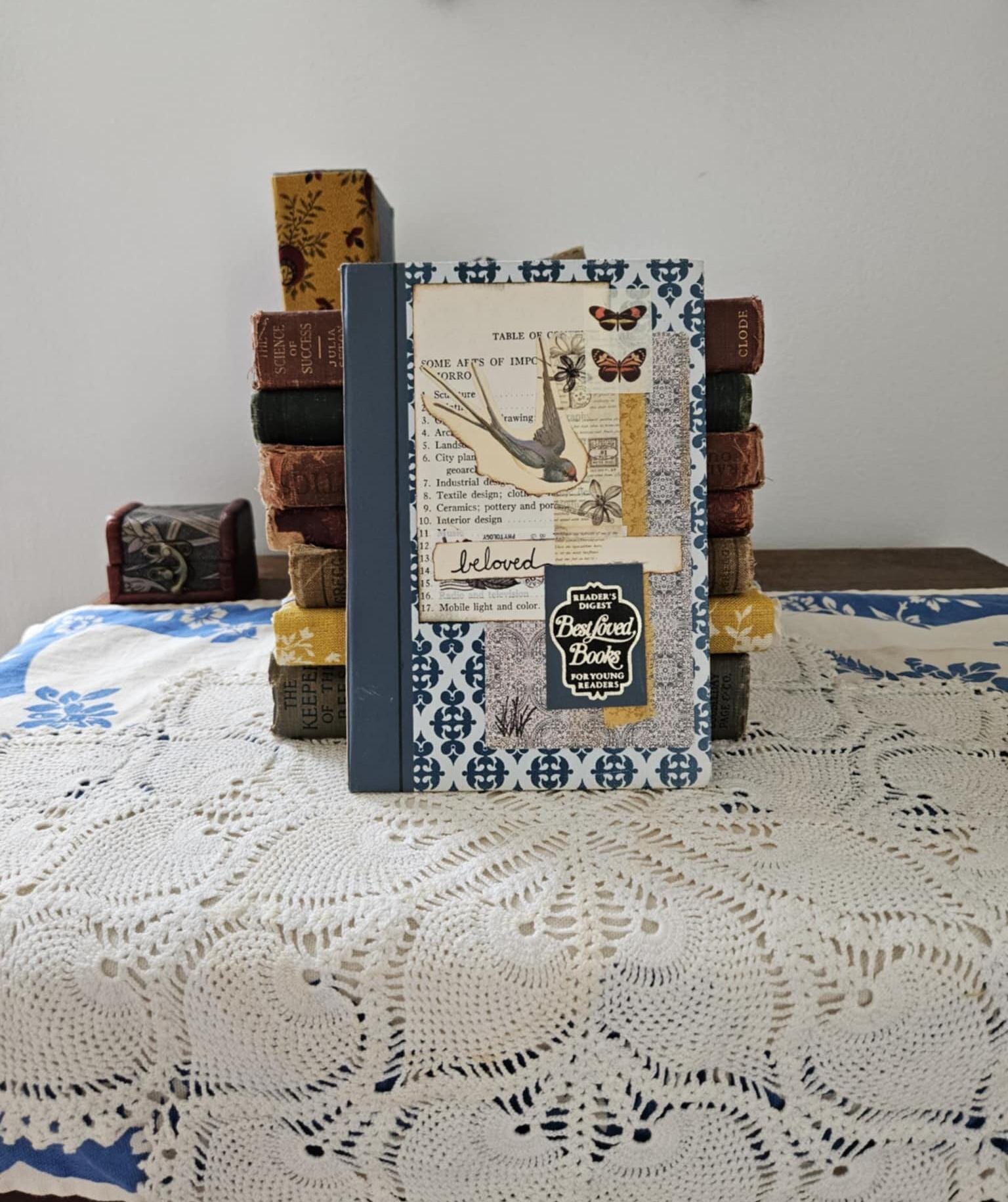 Blue Book Cover Art, Bookpage Collage Art, Handmade Gift for Book ...