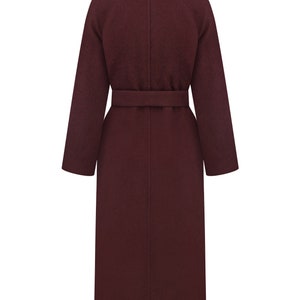 Long Burgundy Wool Coat, Burgundy Woolen Coat, Lined Warm Winter Coat ...