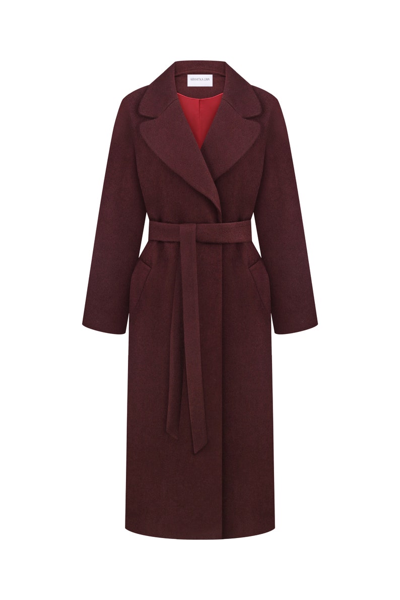 Long Burgundy Wool Coat, Burgundy Woolen Coat, Lined Warm Winter Coat ...