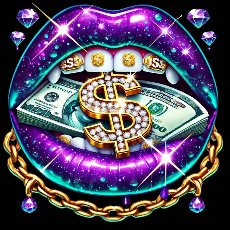 Pretty in Purple, Money Lips Art, Bling, Dollar Sign,png - Etsy