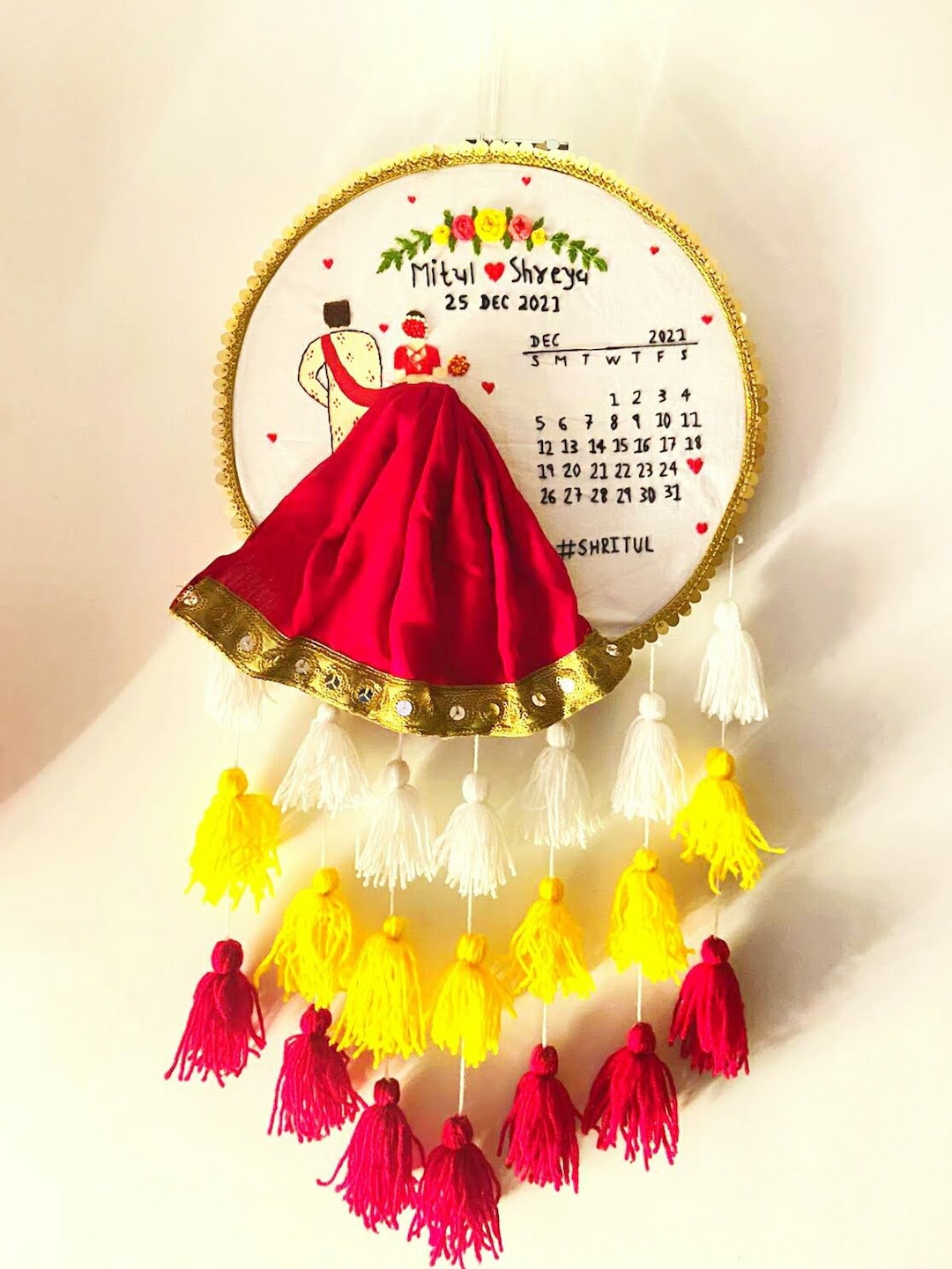 Embroidery Anniversary Calendar Wall Hanging | Handmade Couples Gift ...