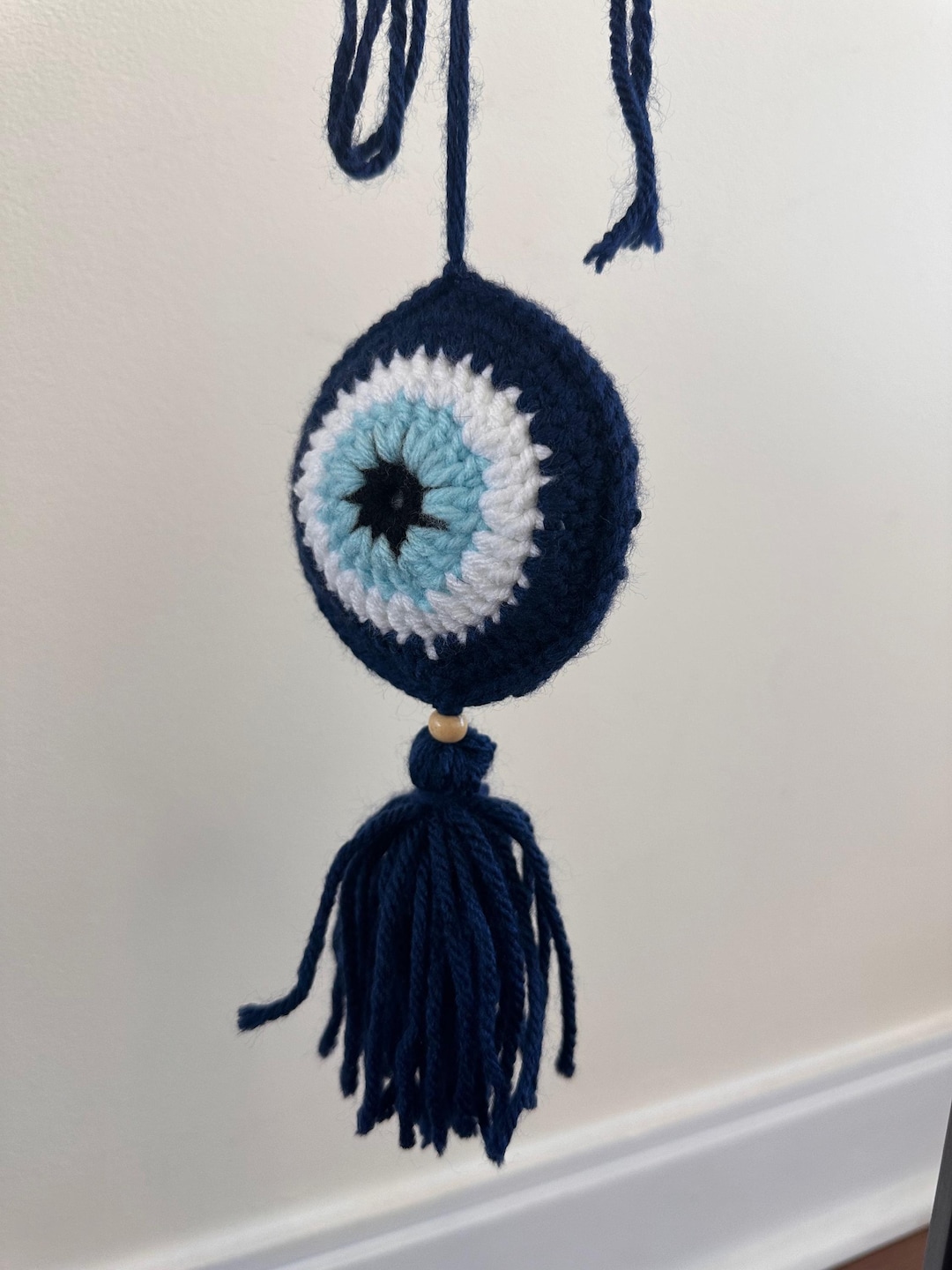 Crochet Evil Eye Hanger | Handmade Wall Hanging Amulet | Car Mirror ...