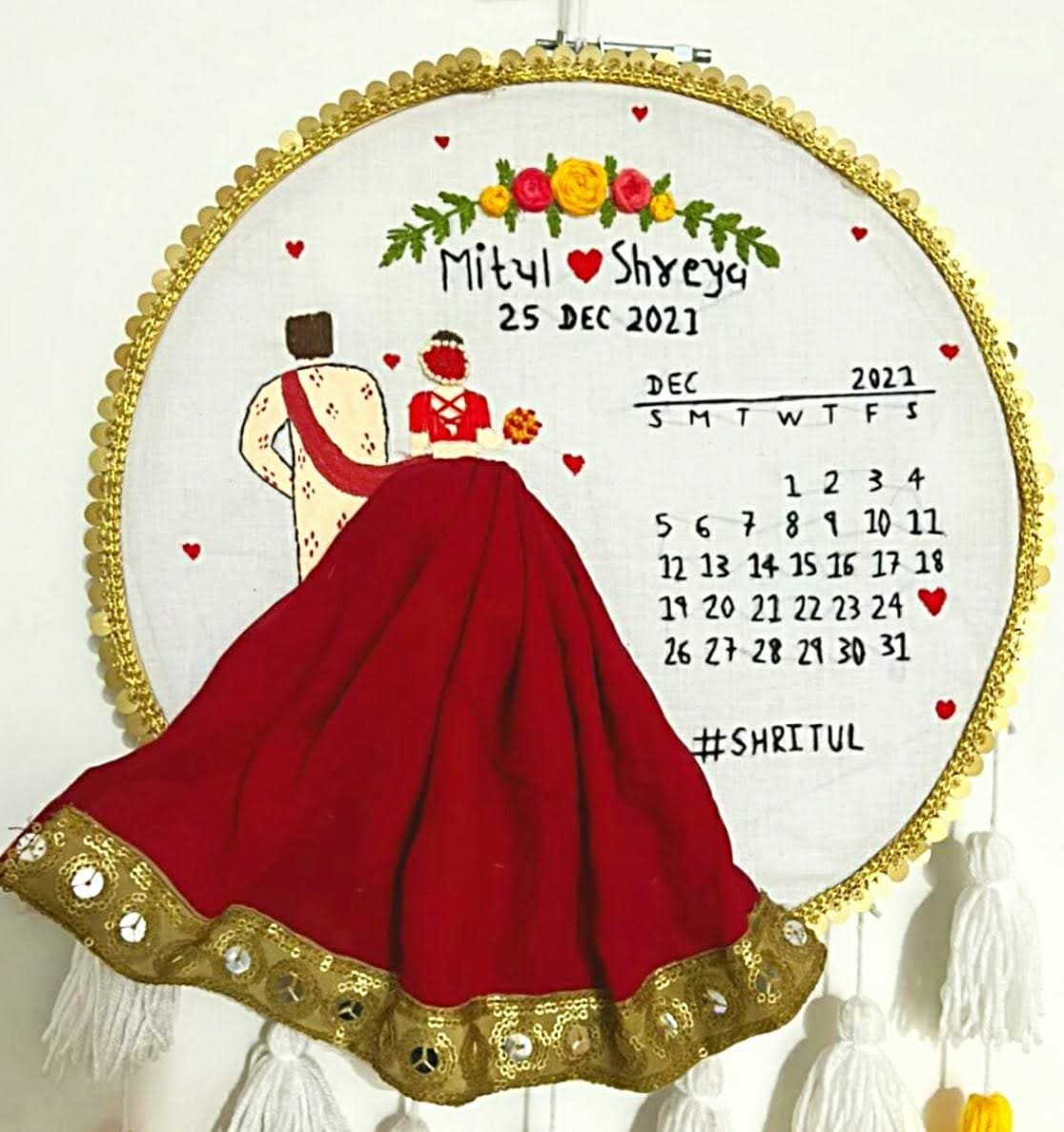 Embroidery Anniversary Calendar Wall Hanging | Handmade Couples Gift ...