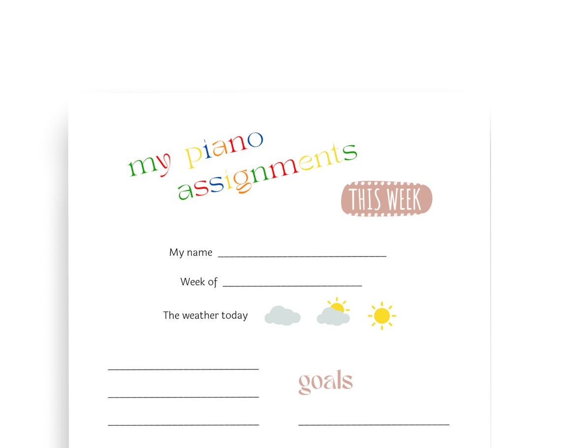Weekly Piano Assignment Sheet for Kids | Weekly Piano Practice Page ...