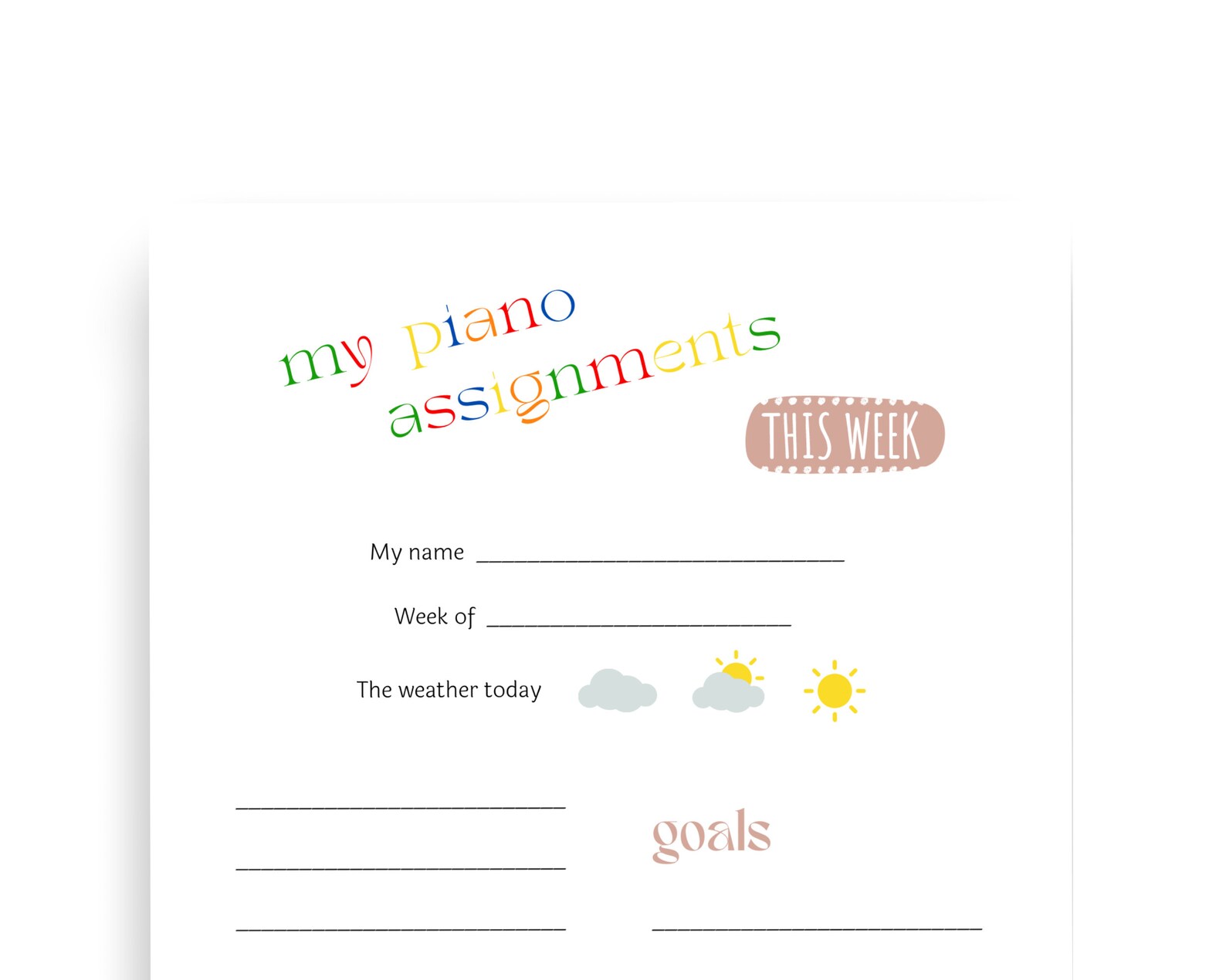 Weekly Piano Assignment Sheet for Kids | Weekly Piano Practice Page ...