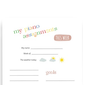 Weekly Piano Assignment Sheet for Kids | Weekly Piano Practice Page ...