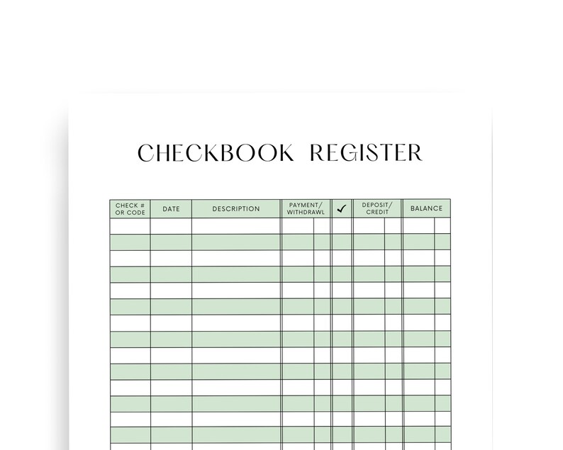 Printable Checkbook Register: Minimalist Transaction Tracker (instant ...