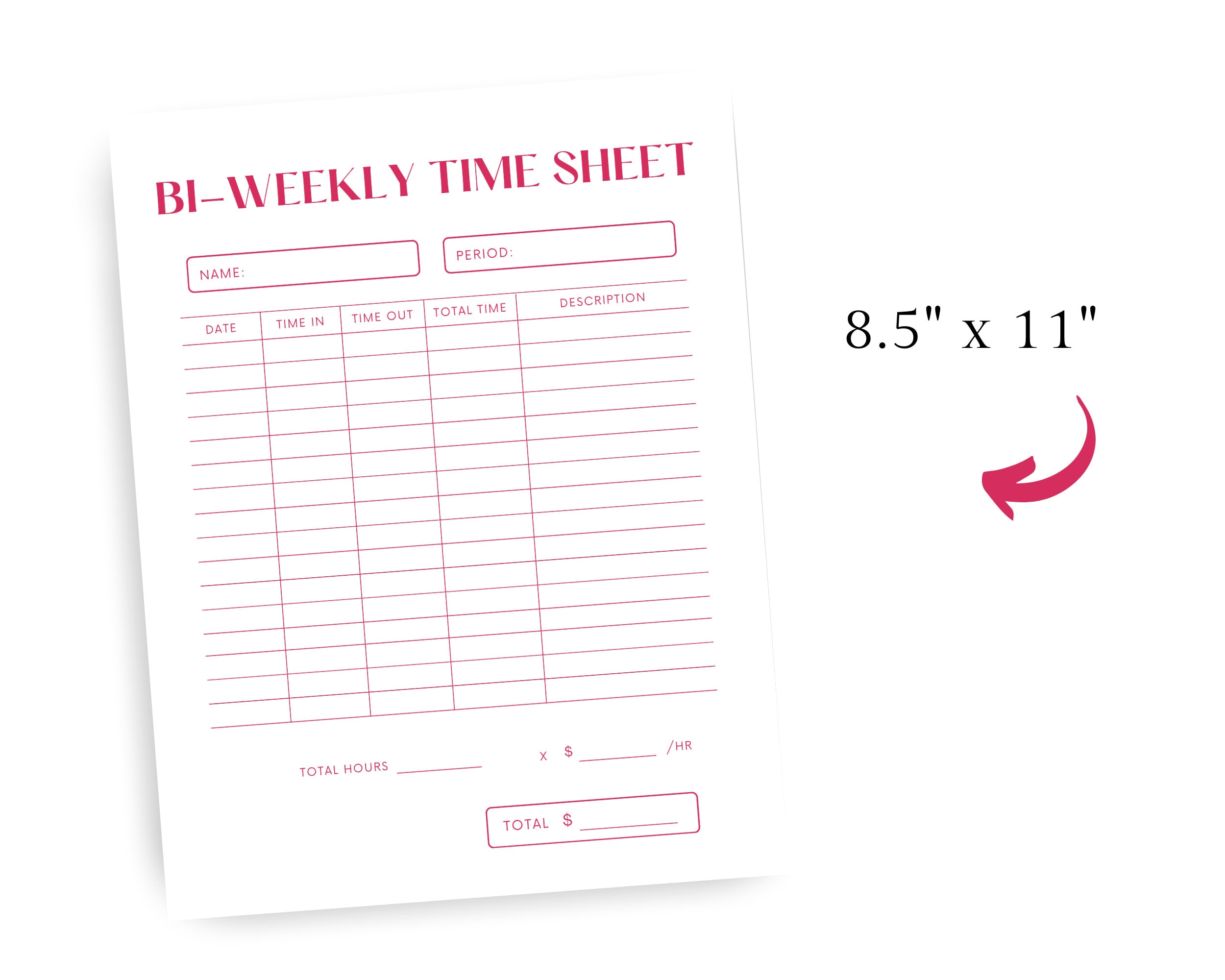Biweekly Time Sheet | Minimalist Time Sheet | Private Contractor Office ...