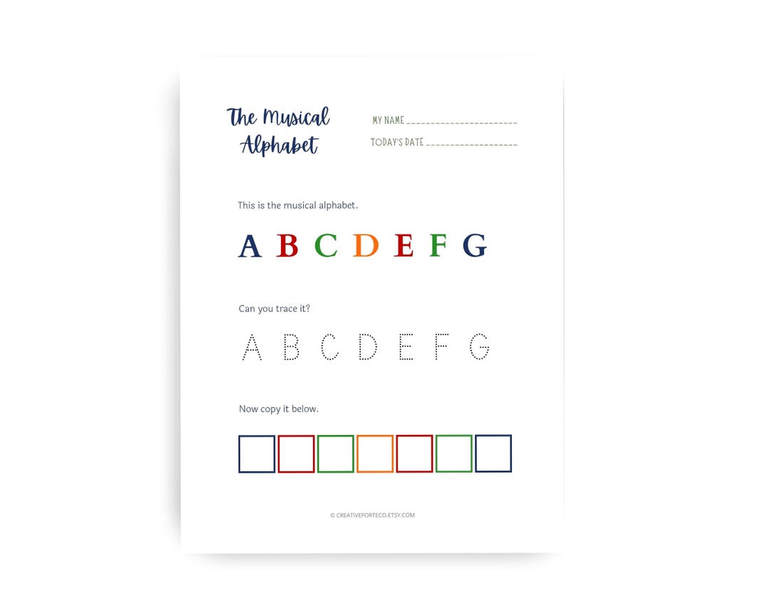 Musical Alphabet Worksheet | Kids Music Theory Printable | Beginner ...
