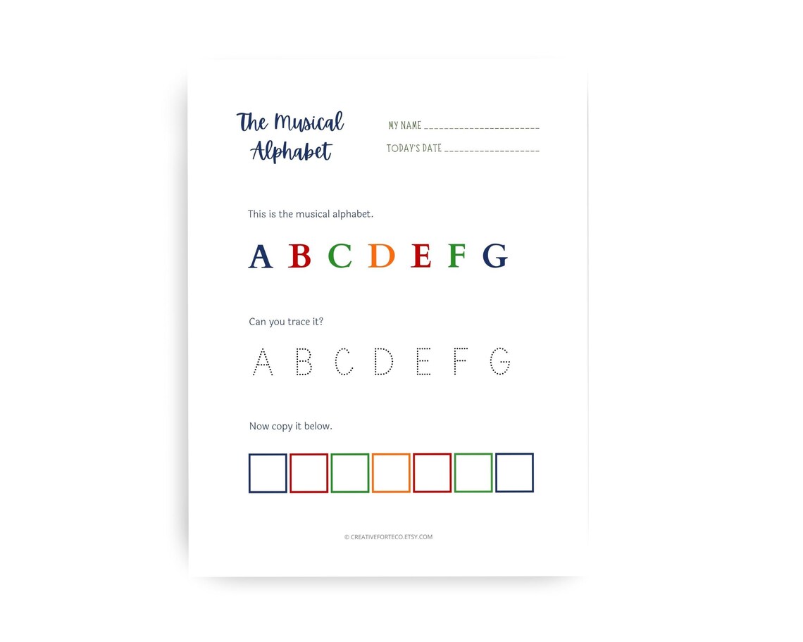 Musical Alphabet Worksheet | Kids Music Theory Printable | Beginner ...